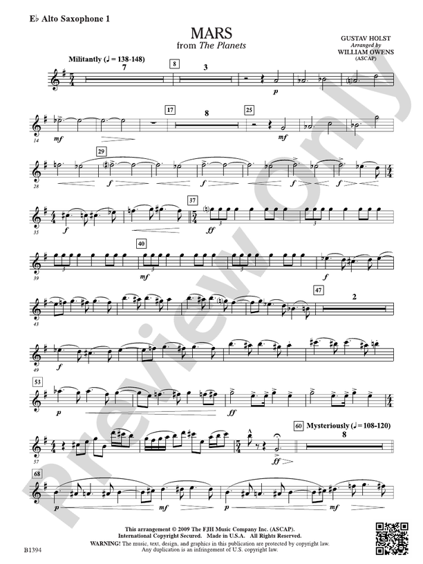 Mars from The Planets: E-flat Alto Saxophone 1: E-flat Alto Saxophone 1 ...