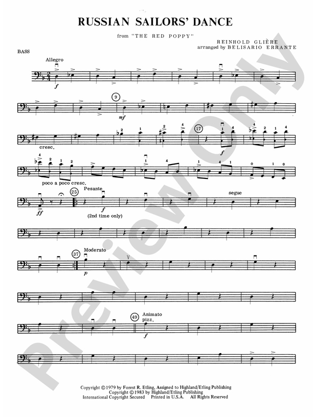 Russian Sailors' Dance: String Bass: String Bass Part - Digital Sheet ...