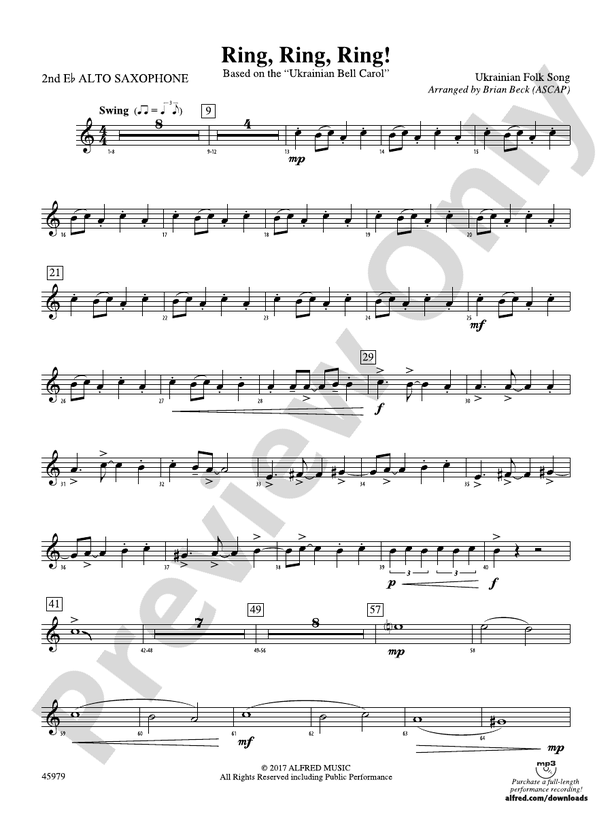 Ring, Ring, Ring!: 2nd E-flat Alto Saxophone: 2nd E-flat Alto Saxophone Part - Digital Sheet ...