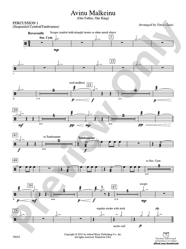 Avinu Malkeinu: 1st Percussion: 1st Percussion Part - Digital Sheet ...