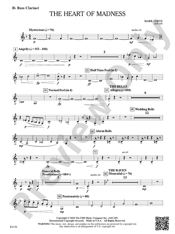 The Heart of Madness: B-flat Bass Clarinet: B-flat Bass Clarinet Part ...