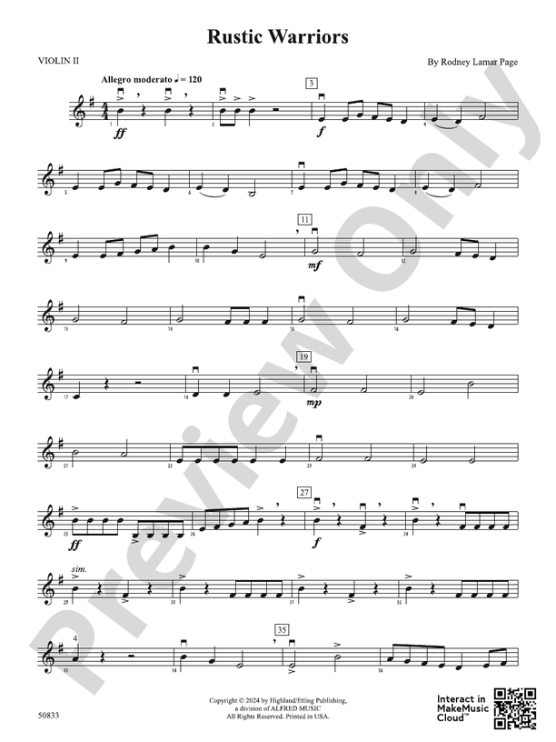 Rustic Warriors: 2nd Violin: 2nd Violin Part - Digital Sheet Music Download