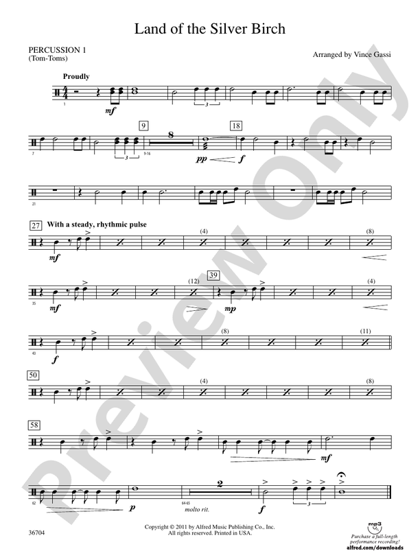 Land of the Silver Birch: 1st Percussion: 1st Percussion Part - Digital ...