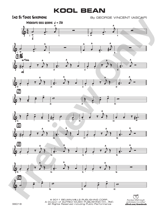 Kool Bean: 2nd B-flat Tenor Saxophone: 2nd B-flat Tenor Saxophone Part ...