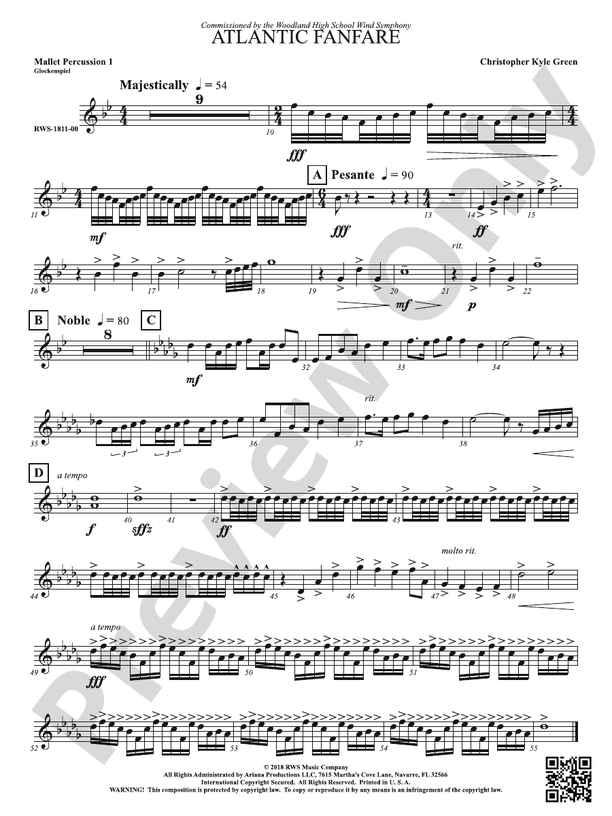 Atlantic Fanfare: 1st Mallet Percussion: 1st Mallet Percussion Part: Christopher Kyle Green ...