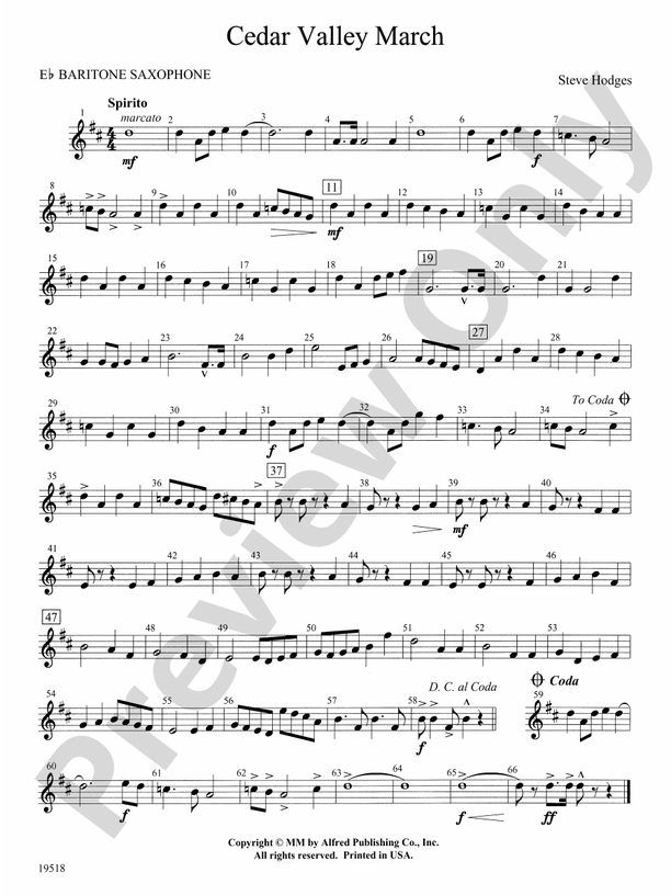 Cedar Valley March: E-flat Baritone Saxophone: E-flat Baritone Saxophone Part - Digital Sheet ...
