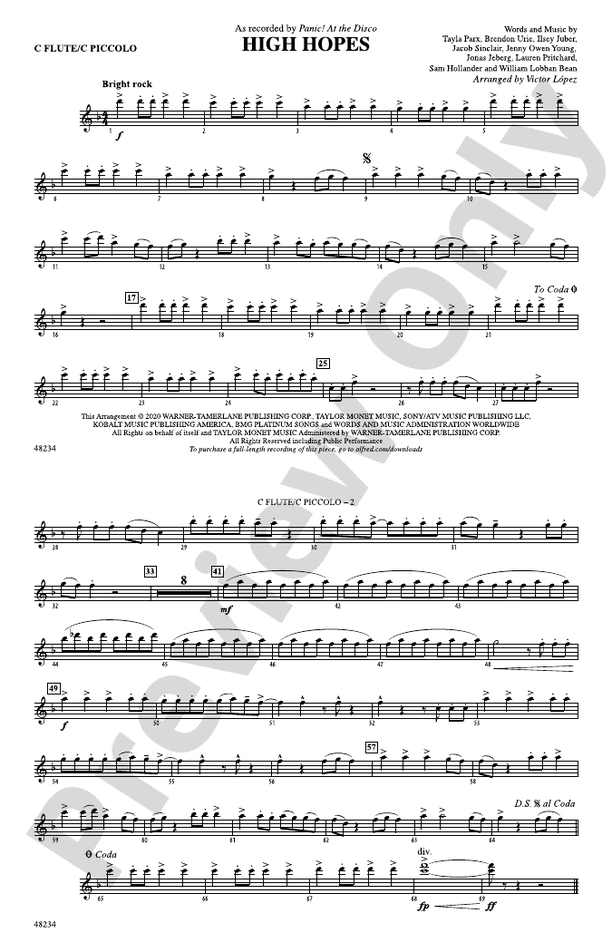 High Hopes: Flute: Flute Part - Digital Sheet Music Download