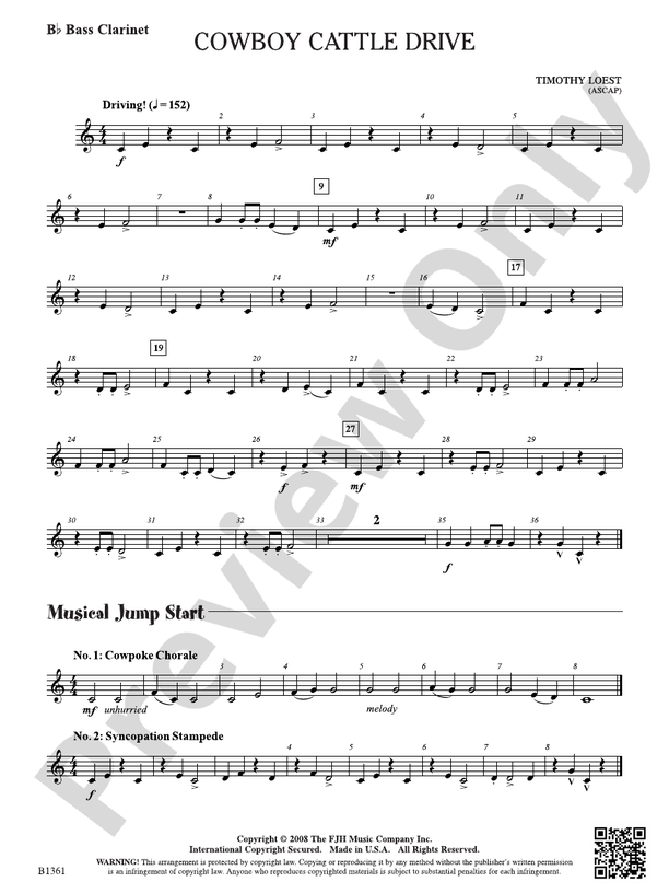 Cowboy Cattle Drive: B-flat Bass Clarinet: B-flat Bass Clarinet Part ...