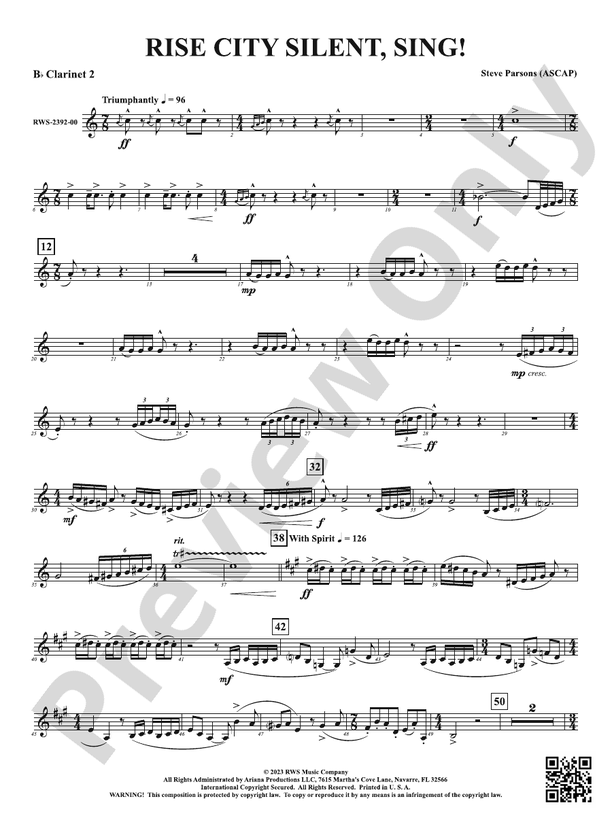 Rise City Silent, Sing!: 2nd B-flat Clarinet: 2nd B-flat Clarinet Part ...