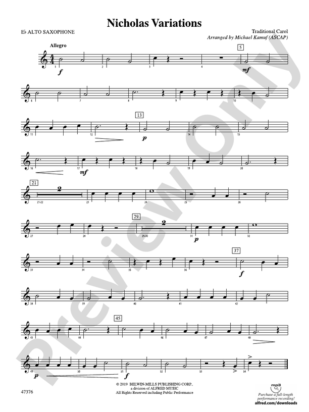 Nicholas Variations: E-flat Alto Saxophone: E-flat Alto Saxophone Part ...