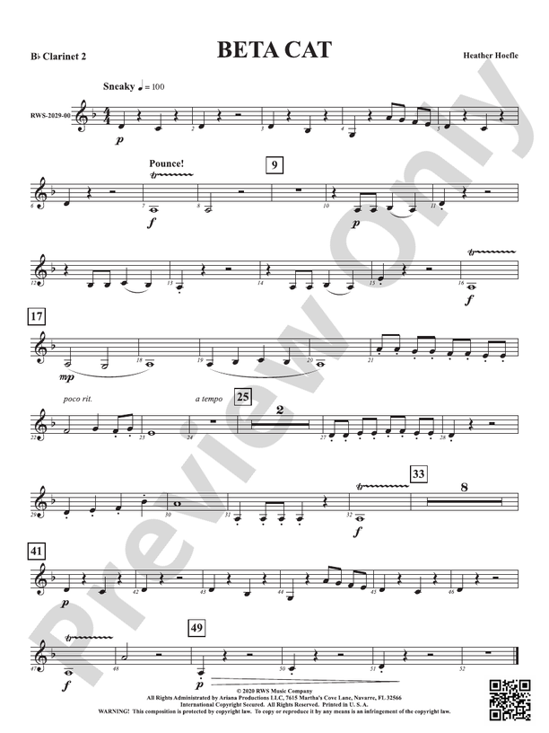 Beta Cat: 2nd B-flat Clarinet: 2nd B-flat Clarinet Part: Heather Hoefle ...