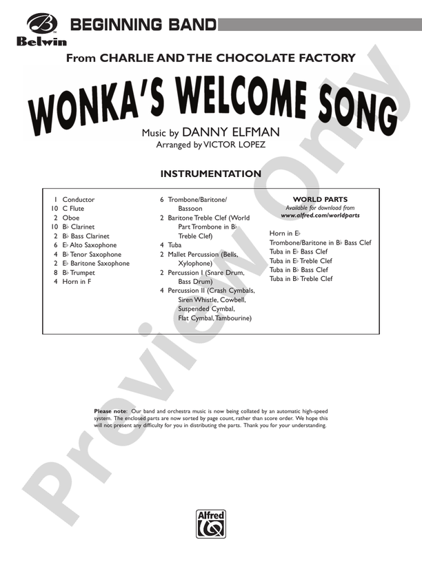 Wonka's Welcome Song (from Charlie and the Chocolate Factory): Score ...