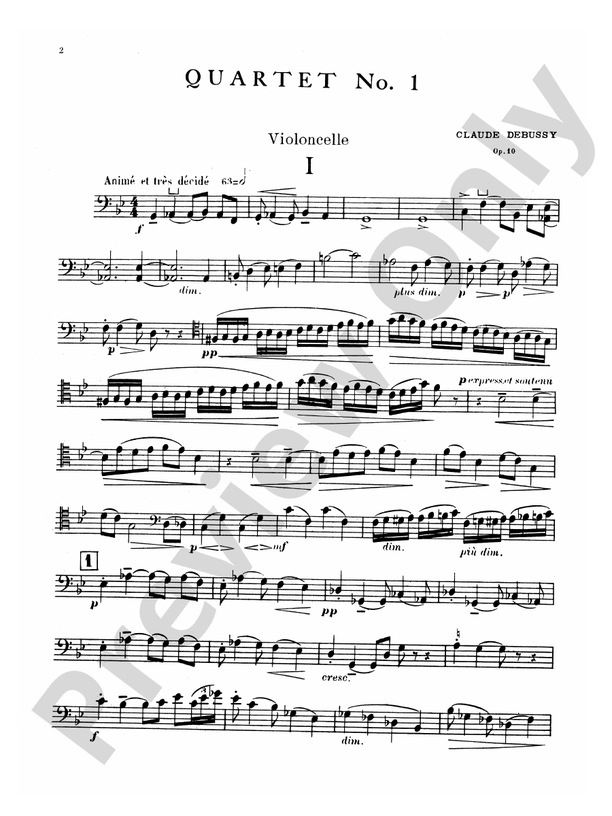 Debussy: String Quartet, Op. 10: String Quartet, Op. 10 (Cello) Part ...