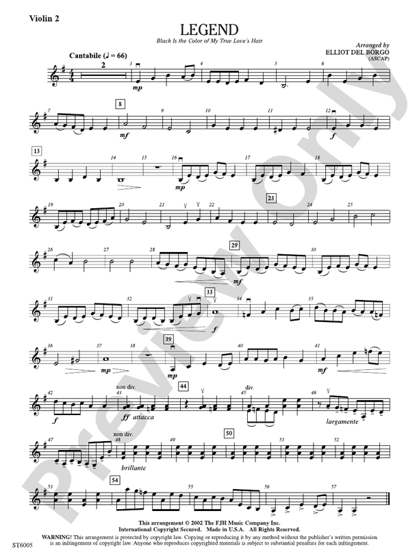 Legend: Violin 2: Violin 2 Part: Elliot Del Borgo - Digital Sheet Music ...