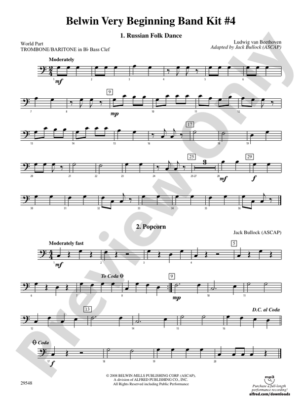 Belwin Very Beginning Band Kit #4: (wp) 1st B-flat Trombone B.C.: (wp ...