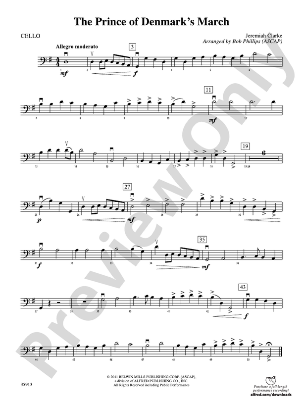 The Prince of Denmark's March: Cello: Cello Part - Digital Sheet Music ...