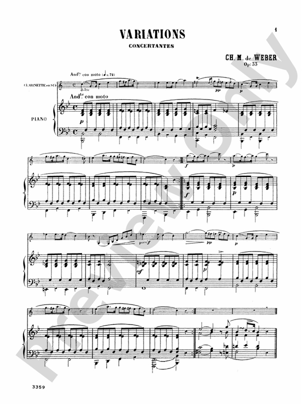 Weber: Variations, Op. 33: Clarinet Part(s): Carl Maria von Weber ...
