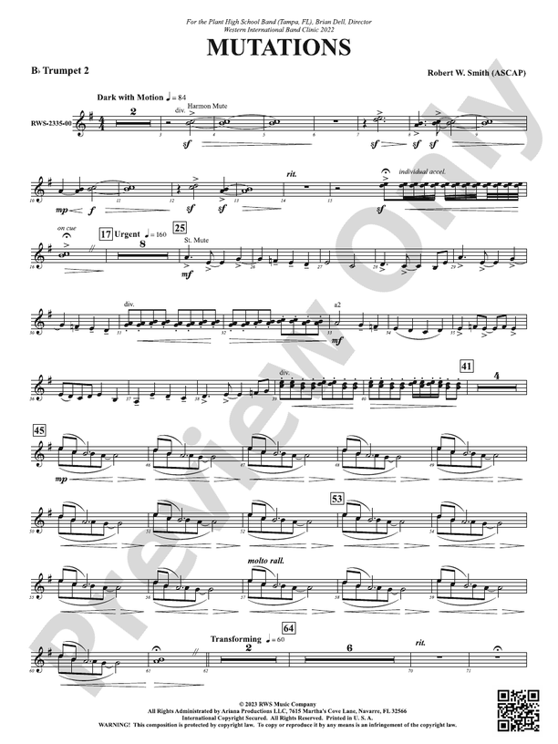 Mutations: 2nd B-flat Trumpet: 2nd B-flat Trumpet Part: Robert W. Smith - Digital Sheet Music ...