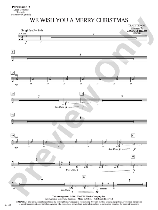 We Wish You a Merry Christmas: Percussion 2: Percussion 2 Part: Jacques ...