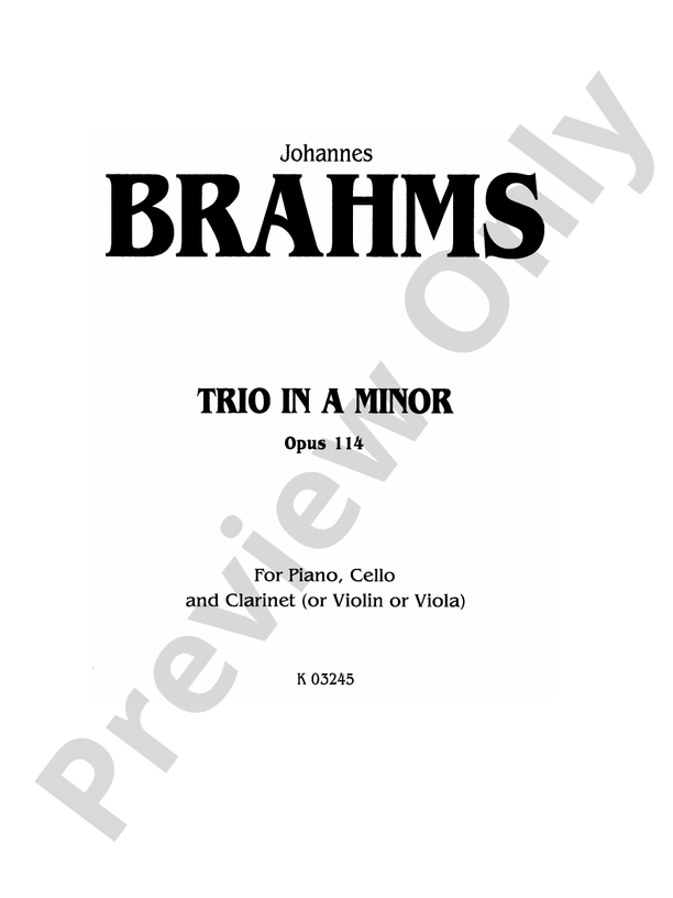 Brahms: Trio in A Minor, Op. 114: Chamber Trio Book: Johannes Brahms ...