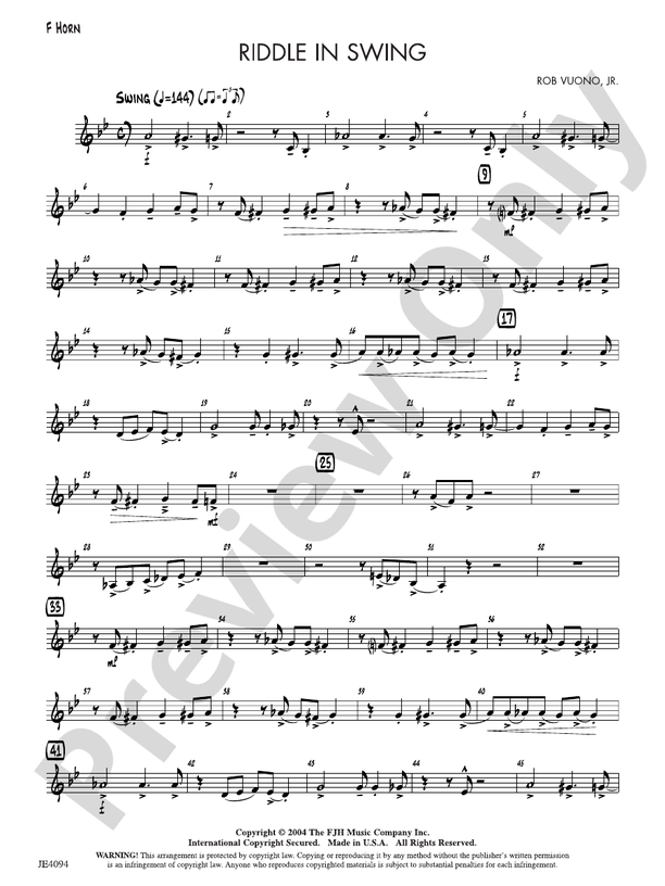 Riddle in Swing: F Horn (Alternate Part): F Horn (Alternate Part) Part ...