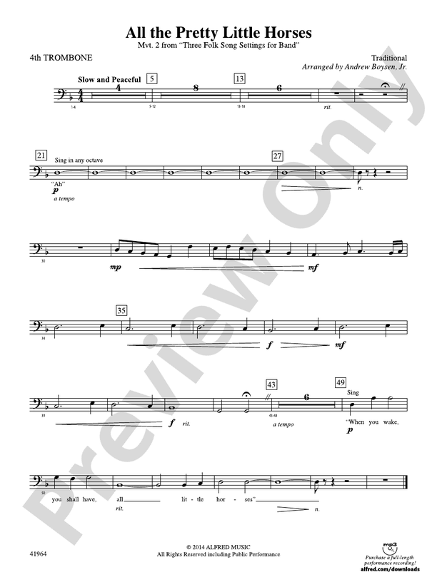 All the Pretty Little Horses: 4th Trombone: 4th Trombone Part - Digital ...