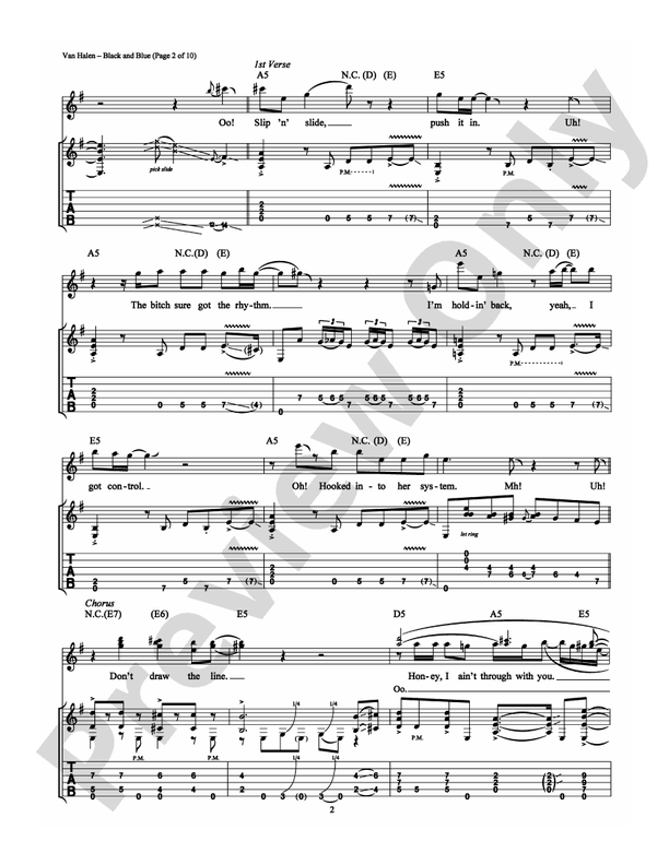 Black and Blue: Guitar TAB: Van Halen - Digital Sheet Music Download
