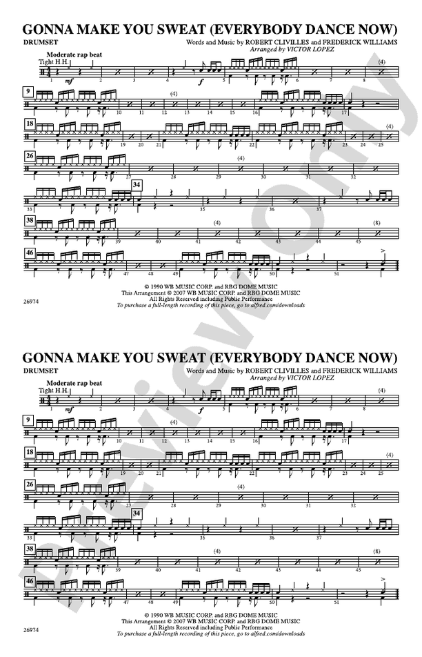 Gonna Make You Sweat (Everybody Dance Now): Drumset: Drumset Part ...