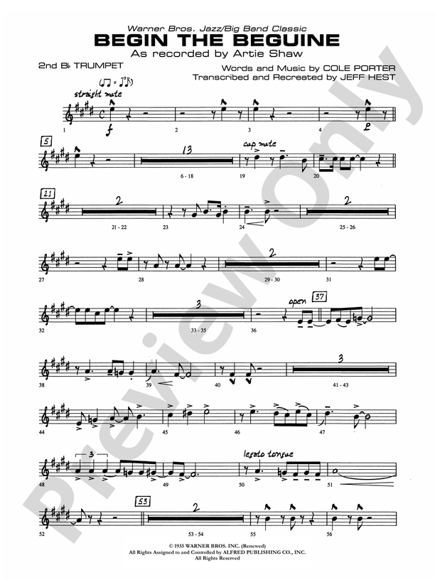 Begin the Beguine: 2nd B-flat Trumpet: 2nd B-flat Trumpet Part - Digital Sheet Music Download