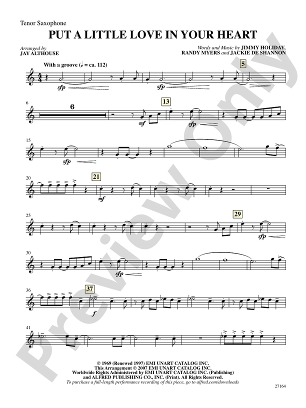 Put a Little Love in Your Heart: B-flat Tenor Saxophone: B-flat Tenor ...
