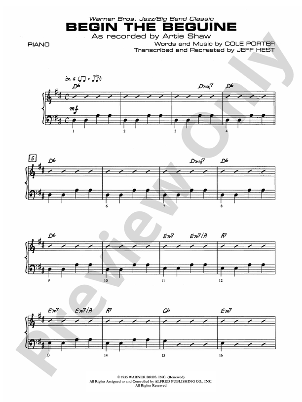 Begin the Beguine: Piano Accompaniment: Piano Accompaniment Part ...