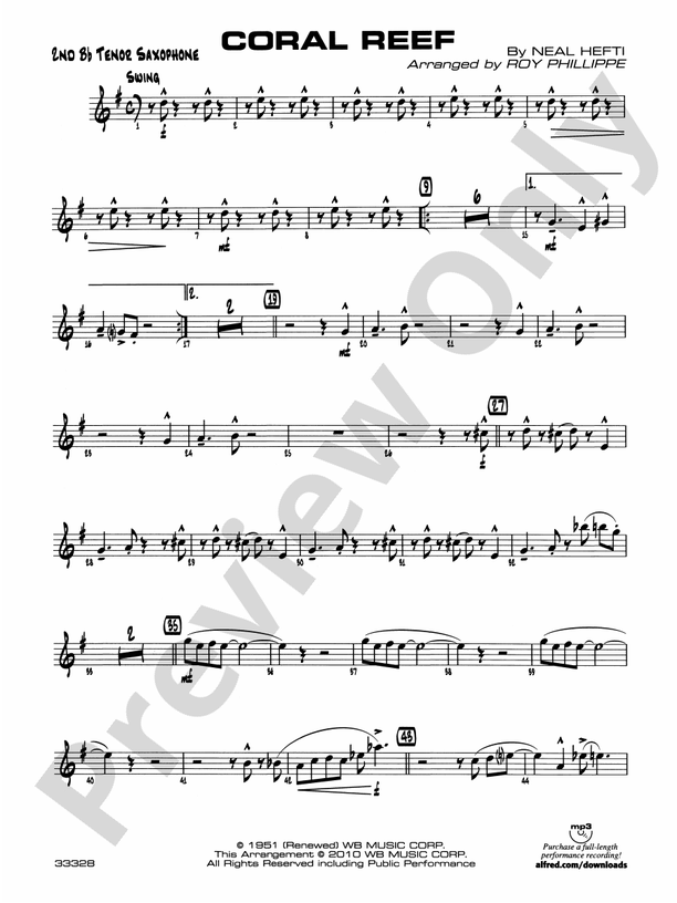 Coral Reef: 2nd B-flat Tenor Saxophone: 2nd B-flat Tenor Saxophone Part ...
