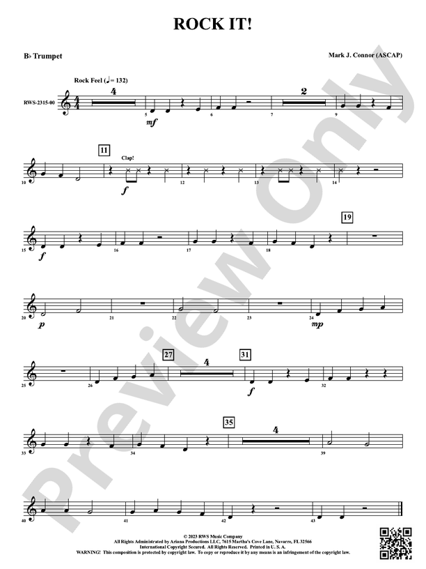 Rock It!: 1st B-flat Trumpet: 1st B-flat Trumpet Part: Mark J. Connor ...