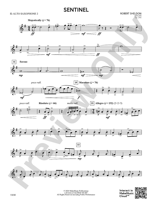 Sentinel: 2nd E-flat Alto Saxophone: 2nd E-flat Alto Saxophone Part - Digital Sheet Music Download