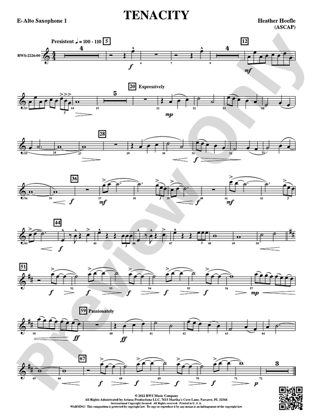 Tenacity: 1st E-flat Alto Saxophone: 1st E-flat Alto Saxophone Part ...