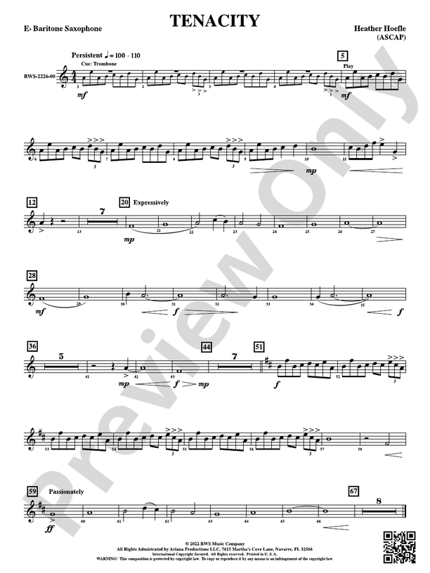Tenacity: E-flat Baritone Saxophone: E-flat Baritone Saxophone Part: Heather Hoefle - Digital ...