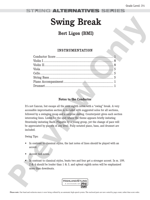 Swing Break: Score: String Orchestra Score - Digital Sheet Music Download