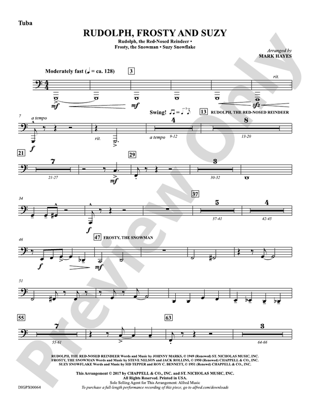 Rudolph, Frosty, and Suzy: Tuba: Tuba Part - Digital Sheet Music Download