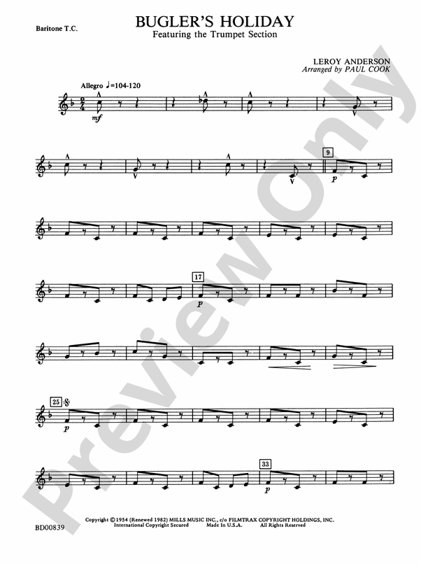Bugler's Holiday (featuring the Trumpet Section): Baritone T.C.: Baritone T.C. Part - Digital ...
