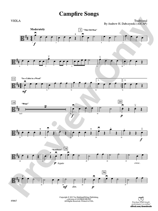 Campfire Songs: Viola: Viola Part - Digital Sheet Music Download