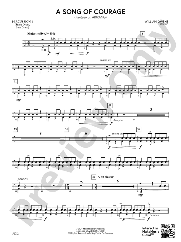 A Song of Courage: 1st Percussion: 1st Percussion Part - Digital Sheet ...