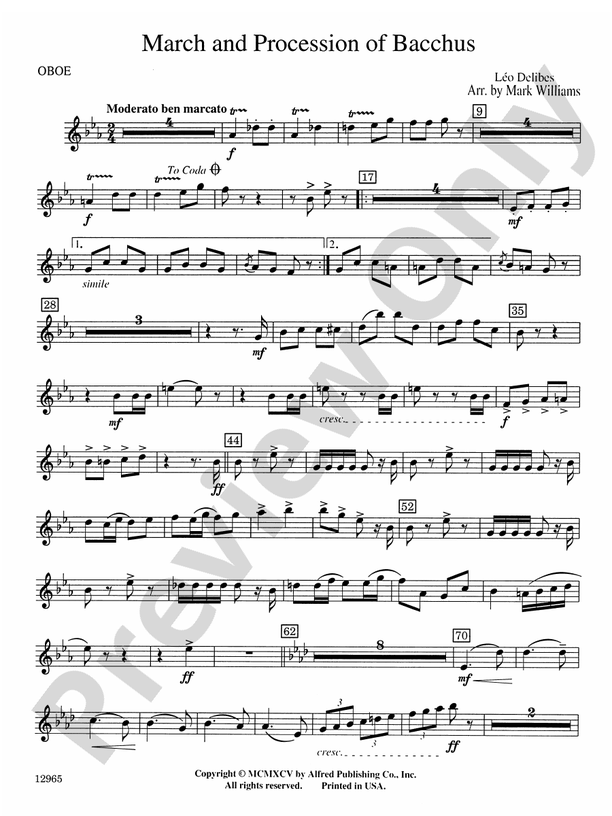 March and Procession of Bacchus: Oboe: Oboe Part - Digital Sheet Music ...