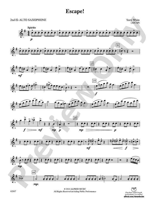 Escape!: 2nd E-flat Alto Saxophone: 2nd E-flat Alto Saxophone Part - Digital Sheet Music Download