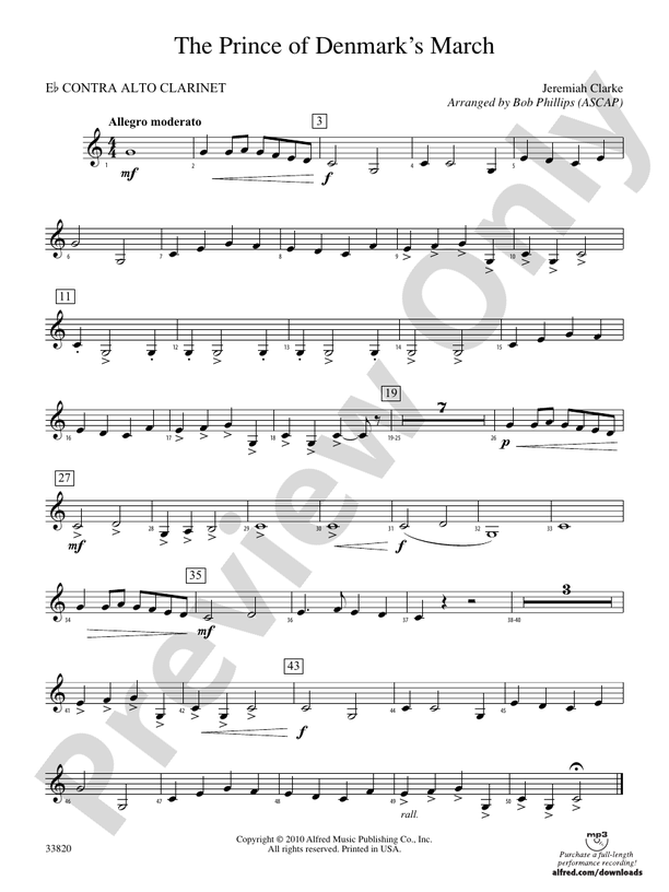 The Prince of Denmark's March: (wp) E-flat Contrabass Clarinet: (wp) E-flat Contrabass Clarinet ...