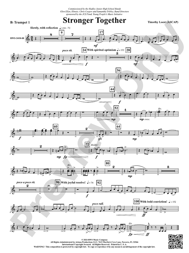 Stronger Together: 1st B-flat Trumpet: 1st B-flat Trumpet Part: Timothy ...