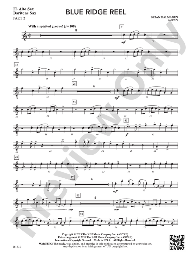 Blue Ridge Reel: Part 2 Alto Sax / Baritone Sax: Part 2 Alto Sax ...