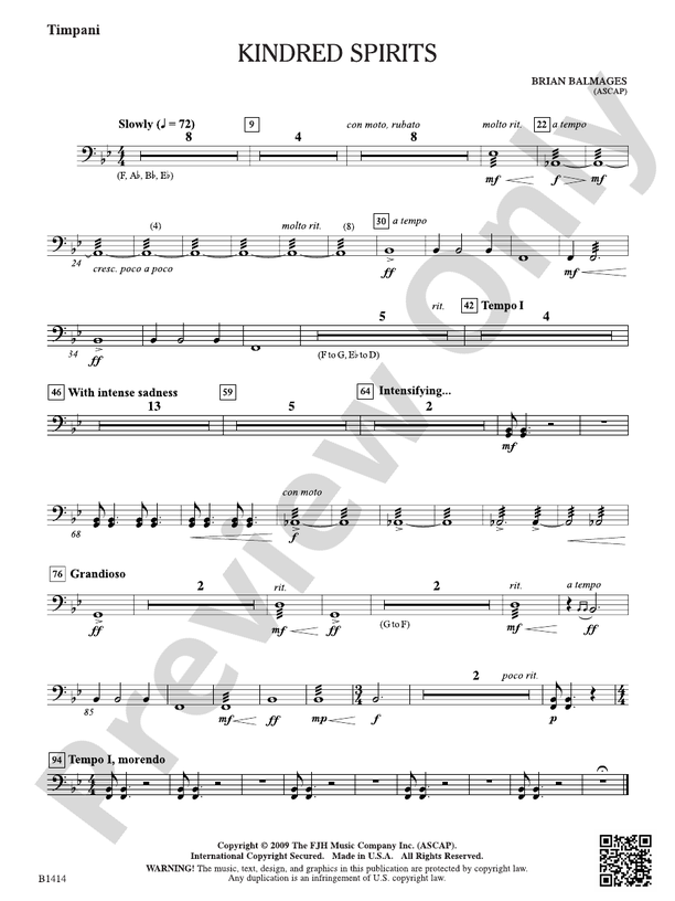 Kindred Spirits: Timpani: Timpani Part: Brian Balmages - Digital Sheet ...