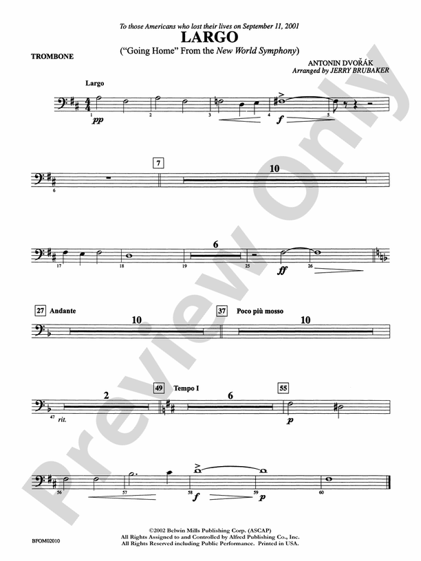 Largo ("Going Home" from the New World Symphony): 1st Trombone: 1st ...