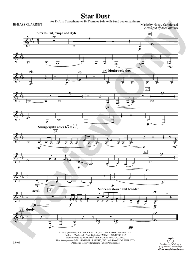 Star Dust: B-flat Bass Clarinet: B-flat Bass Clarinet Part - Digital ...