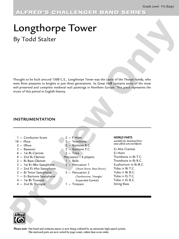 Longthorpe Tower: Concert Band Conductor Score & Parts: Todd Stalter ...